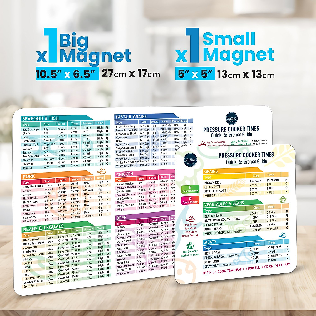 Instant Pot Cooking Times Chart - Pressure Cooker Accessories Cook Times - Easy to Use & Clean Strong Magnet - Instant Pot Cheat Sheet Magnet Set Quick Reference Guide - White