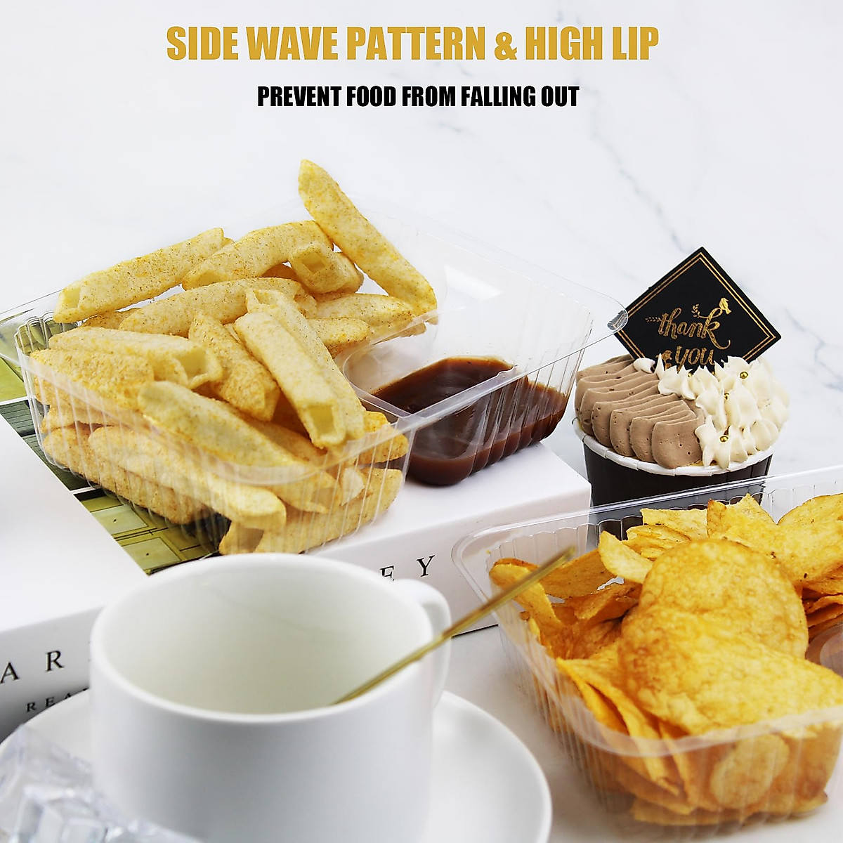 AHKUNMT 100 PC Nacho Trays Disposable, 12oz Plastic Nacho Containers with Chip and Dip Holder, 6x5 In 2 Compartments Clear Snack Trays for Kids,Parties, Movie Night Supplies (Plastic-100pc)