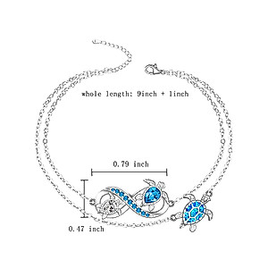 Turtle Anklet Blue Opal Sea Turtle Ankle Bracelets for Women Sterling Silver Infinity Wave Ocean Beach Summer Foot Bracelet Jewelry Layered Adjustable