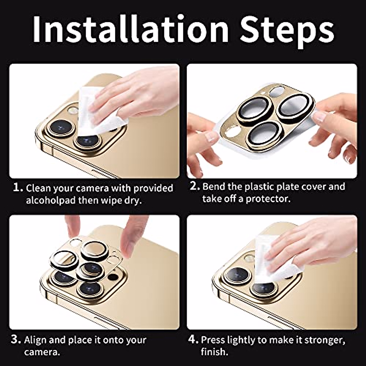 Mansoorr Camera Lens Protector for iPhone 14 Pro/iPhone 14 Pro Max, Alloy Metal Camera Cover with Tempered Glass Screen Protector Accessories,Case Friendly,Scratch Resistant,Easy to Install -Gold