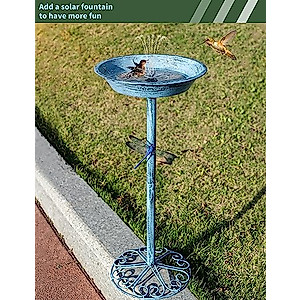 Bird Baths for Outdoors 25.5 Inch Height Outdoor Garden Bird Feeder Metal Birdbath with Dragonfly for Garden Yard and Lawn Decoration,Blue
