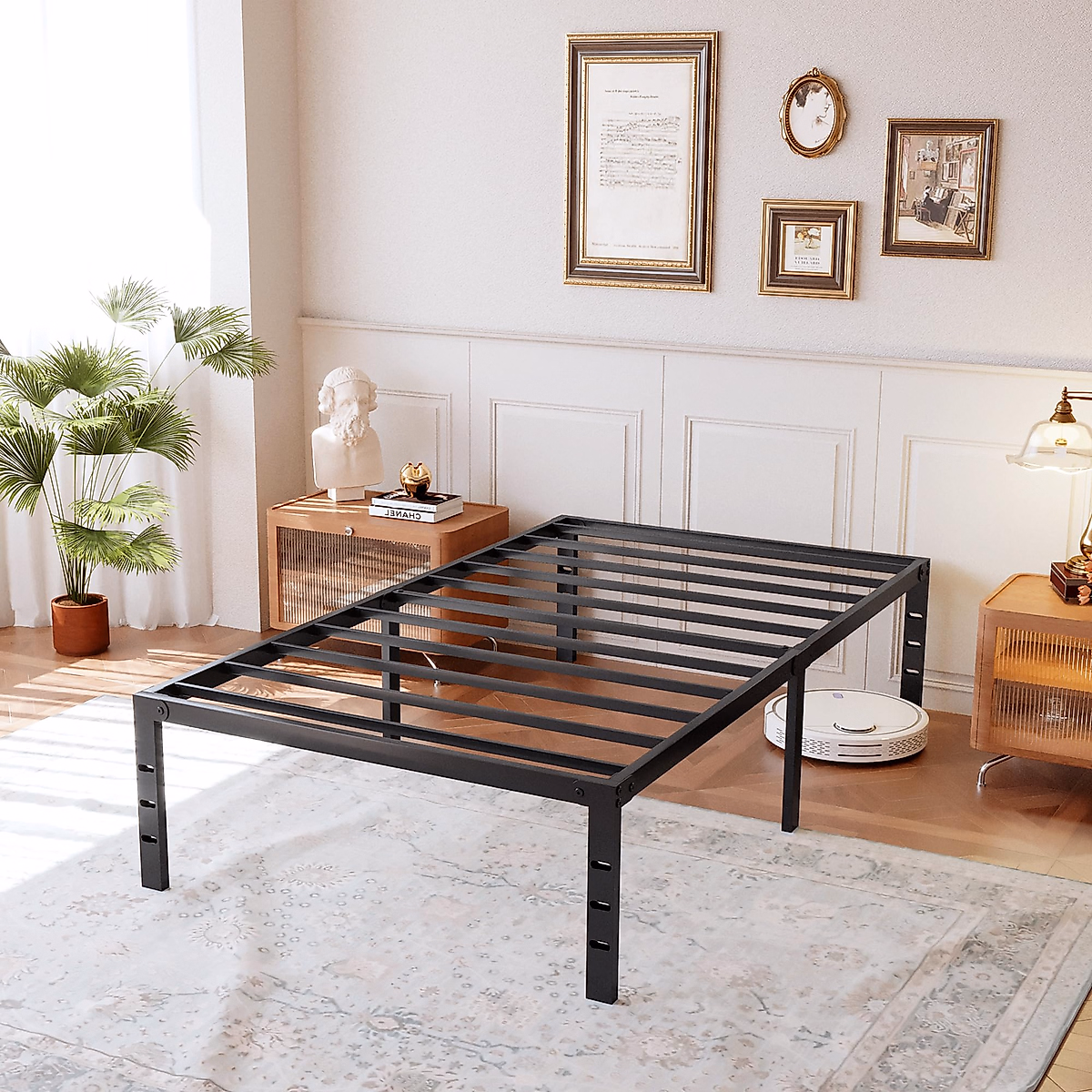 MGNO 18in Twin Size Bed Frame No Box Spring Needed, Heavy Duty Metal Platform Bed Frame Twin with Steel Slat, Easy Assembly, Noise Free, Black