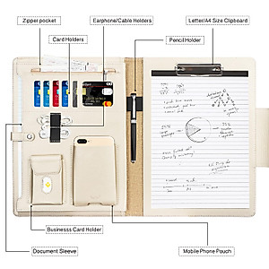 Toplive Padfolio Portfolio Case, Conference Folder Executive Business Padfolio with Document Sleeve,Letter/A4 Size Clipboard,Business Card Holders, Portfolio Padfolio for Women/Men,Black