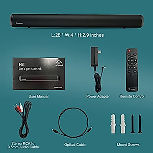 Wohome Soundbar for TV - 28-Inch Sound Bar with HDMI-ARC, Bluetooth, LED Display, Optical, USB, and AUX Inputs - 80W, 4 Speakers, Surround Sound Home Theater System