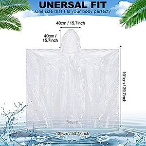 100 Pack of Adult Rain Ponchos with Hood, Disposable Rain Ponchos, Plastic Emergency Raincoat Poncho for Men Women Kids, Traveling Camping Hiking Outdoors Activities (White)