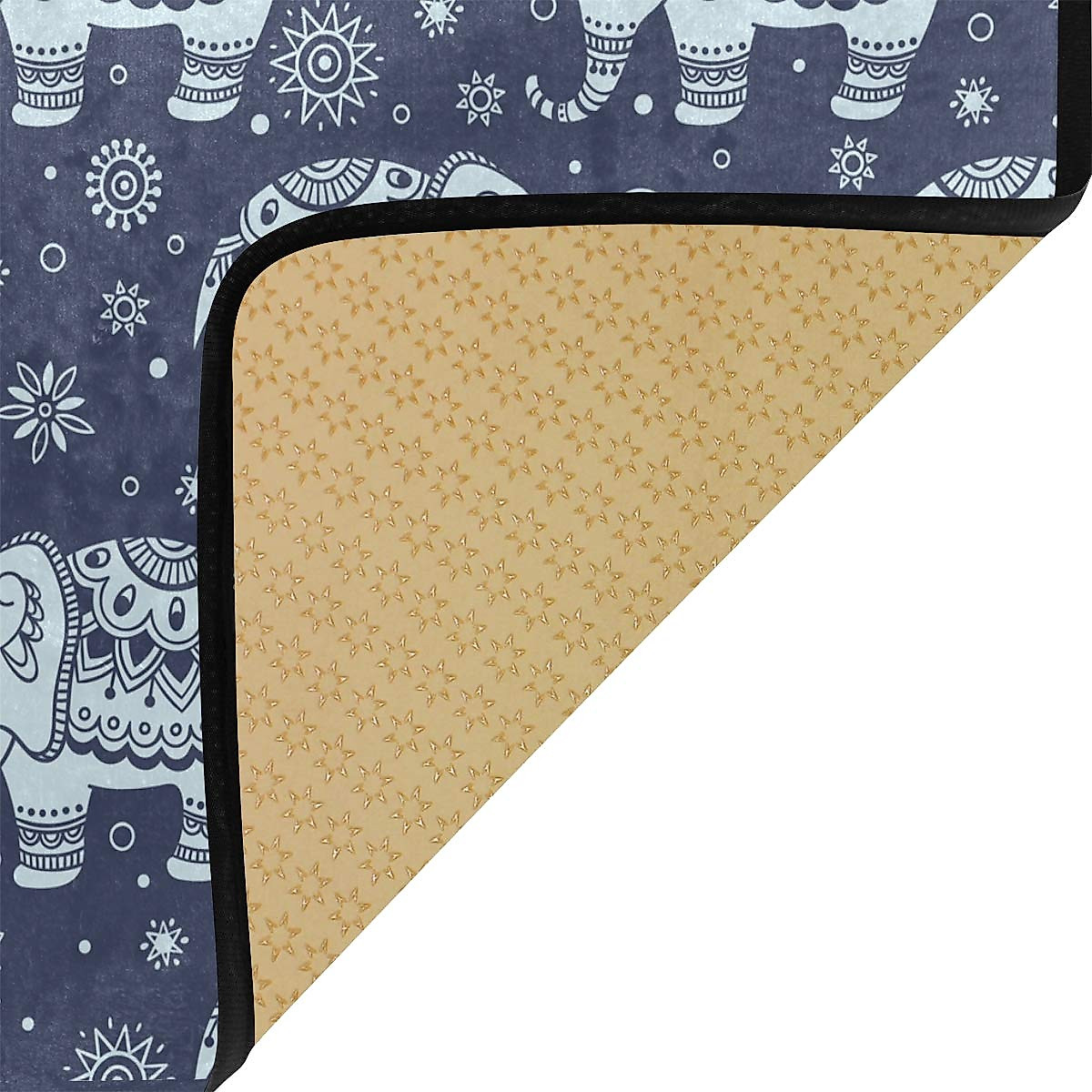 MOYYO Kitchen Mat Ethnic Indian Tribal Cute Elephant Kitchen Rug Mat Anti-Fatigue Comfort Floor Mat Non Slip Oil Stain Resistant Easy to Clean Kitchen Rug Bath Rug Carpet for Indoor Outdoor Doormat