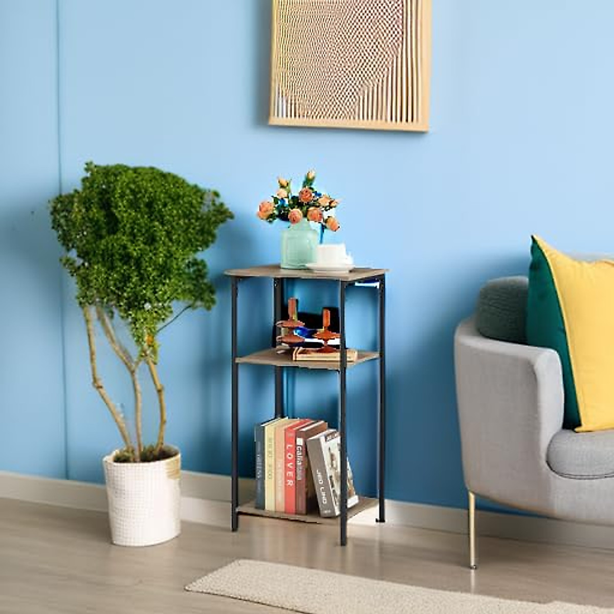 Hoctieon 3 Tier Tall End Table, Slim Night Table, Narrow Side Table with Storage, Tall Nightstand for Small Spaces, for Living Room, Bedroom, Sofa Couch, Hallway, Easy Assembly, Light Brown