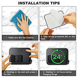 Drek Crek Mop Broom Holder Wall Mounted Heavy Duty No Drill, Adhesive Mop Broom Organizer, 304 Stainless Steel Mop Hanger Wall Mount Stick on w Hooks for Bathroom,Kitchen,Closet,Garage,Garden, 4PCS