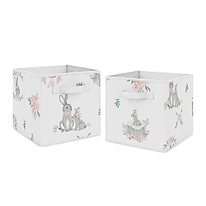 Sweet Jojo Designs Blush Pink Grey Woodland Boho Dream Catcher Arrow Foldable Fabric Storage Cube Bins Boxes Organizer Toys Baby for Gray Bunny Floral Collection - Set of 2 - Watercolor Rose Flower