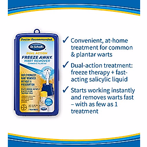 Dr. Scholl's FreezeAway Wart Remover Dual Action, 8 Applications/Freeze Therapy + Powerful Fast Acting Salicylic Liquid to Remove Common and Plantar Warts, 0.33 Fl Oz, 1 Count