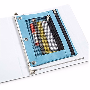 Zittop 2 Pcs Pencil Pouch 3 Ring Binder, Zipper Pencil Pouches Case Binder Cosmetic Bag (Pink and Blue)