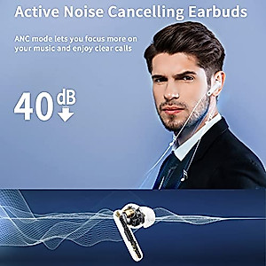 Jicjocy Wireless Earbuds Active Noise Cancelling Bluetooth Earbuds Stereo Clear Calls Wireless Ear Buds in-Ear Headphones with Charging Case LED Display Waterproof Earphones for Sports Work