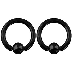 Forbidden Body Jewelry 10g 12mm Black Surgical Steel Captive Bead Body Piercing Hoops (2pcs)