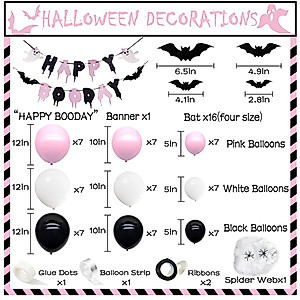 Pink Halloween Party Decorations with Happy Boo Day Banner, Spider Web, Bat Wall Decor, Pink and Black Balloons for Halloween Birthday Party Decorations, Halloween Baby Shower