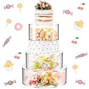 Sintuff 3 Pcs Acrylic Cake Stand with LED Lights Clear Fillable Cake Riser Round 3 Tier Case Cylinder Box for Christmas Wedding Birthday Xmas Holiday Party Display(6 Inch, 8 Inch, 10 Inch)