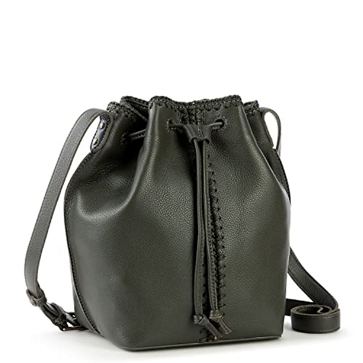 The Sak Womens Ivy Leather Drawstring Bucket, Moss, One Size US