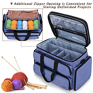 YARWO Knitting Yarn Bag, Portable Crochet Storage Tote with Double Top Cover and Yarn Holes for Knitting Needles(Up to 14”), Unfinished Projects and Skeins of Yarn, Gray