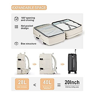 Large Travel Backpack for Women Carry On Airline Flight Approved Expandable Work Personal Item size Backpack Bag with Laptop compartment for College Men Hiking Waterproof Mochila de Viaje Beige