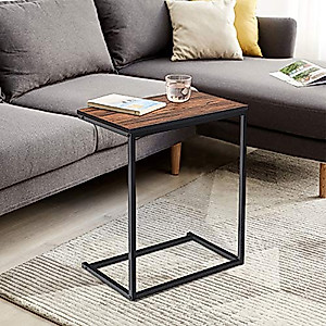 Tangkula Sofa Side Table C Shaped Table, Vintage Couch Table Sofa Side Table for Coffee Snack Laptop, Living Room TV Tray End Table