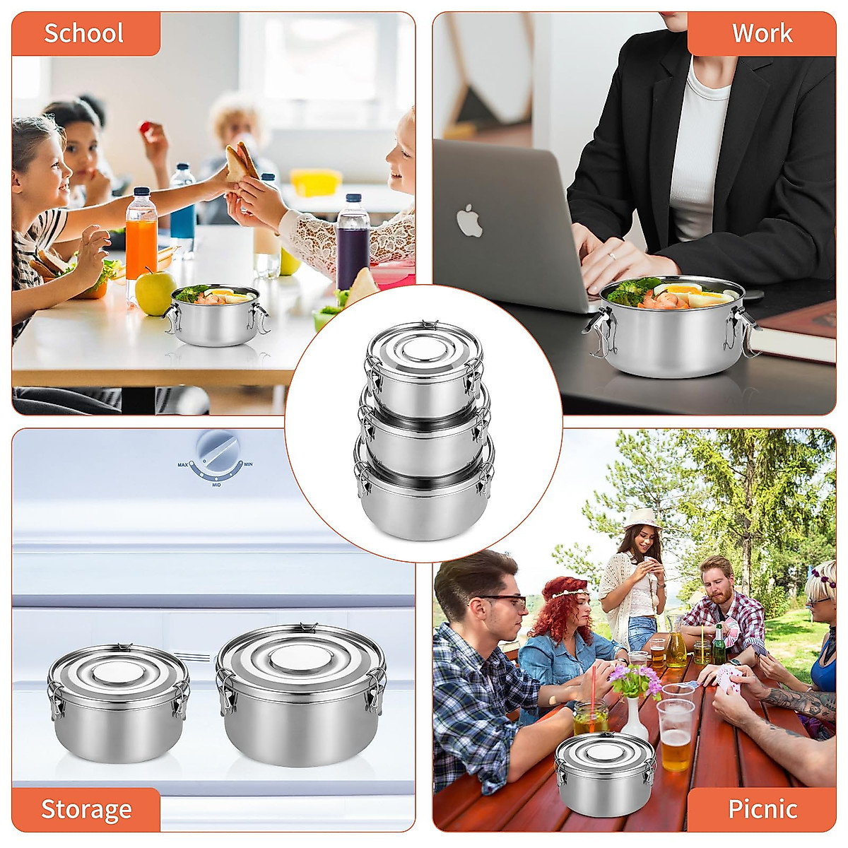 YLARMY Stainless Steel Airtight canisters Food Storage Containers with Lid for Camping Trips Picnic Metal Meal Prep Bento Lunch Boxes Kimchi Container Leak-Proof Smell-Proof for Snacks Salads