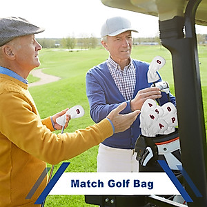 Big Teeth Golf Iron Covers White, 10Pcs Golf Iron Covers Set, Golf Club Iron Head Covers Fit Right and Left Handed Golfer