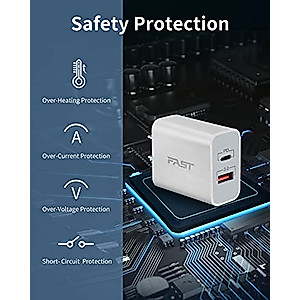 Power-7 Fast USB C Charger, 2-Pack 20W PD + Quick Charger Dual Port Type C Wall Charger Block Plug Compatible with iPhone 14/14 Plus/14 Pro/14 Pro Max/13/13 Pro Max/12/11/XS/XR/X/8, iPad, AirPods