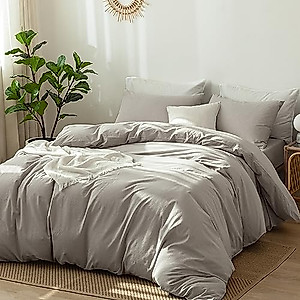 MooMee Bedding Duvet Cover Set 100% Washed Cotton Linen Like Textured Breathable Durable Soft Comfy (New Natural Linen, Queen)