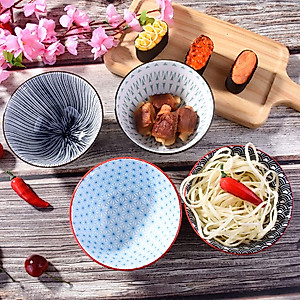 BOSILI Japanese Style Ceramic Rice Bowls set of 4 Color For Dessert Snack Cereal Soup