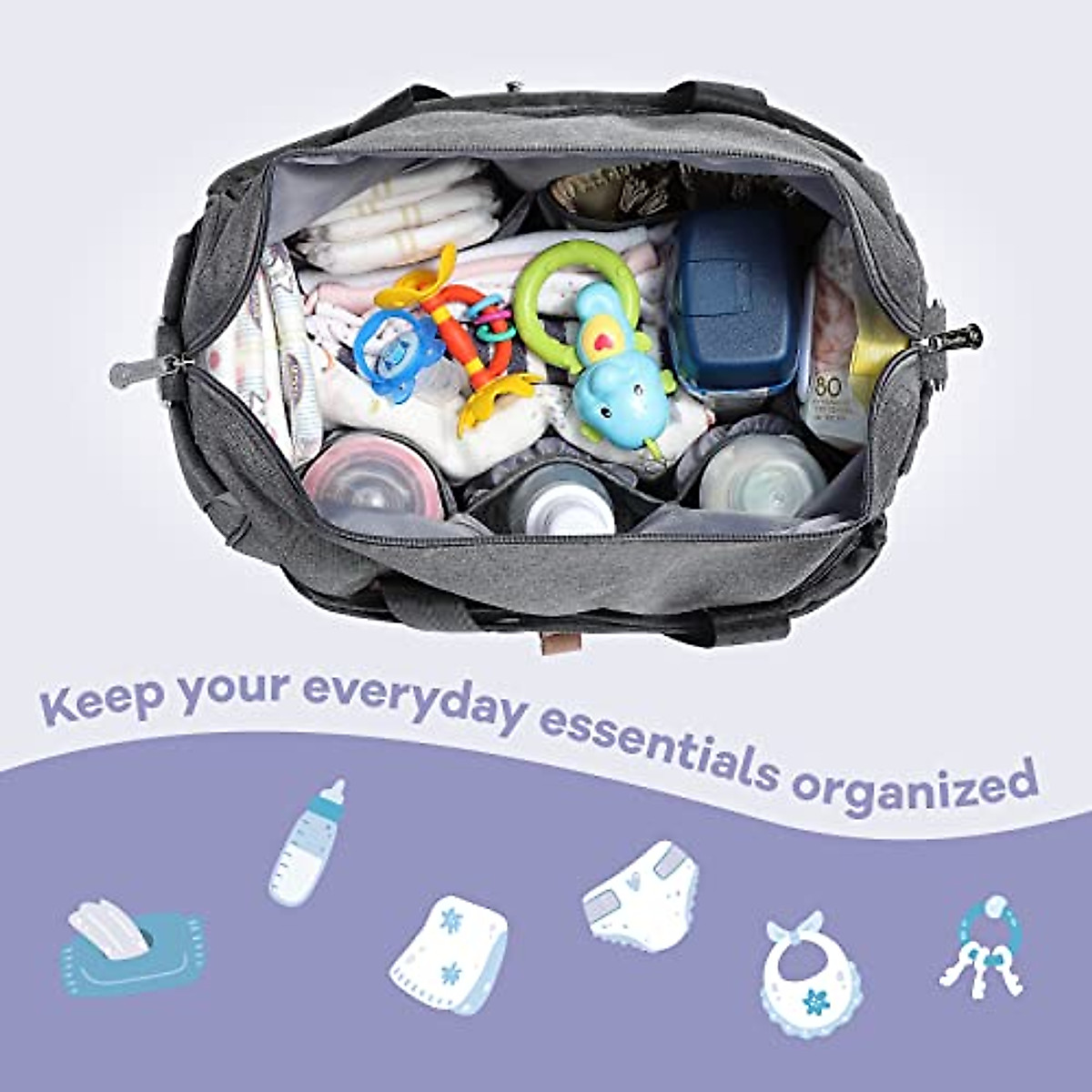 Diaper Bag Tote, RUVALINO Hospital Bags for Labor and Delivery, Multifunction Large Travel Weekender Overnight Bag for Mom and Dad, Convertible Baby Bag for Boy and Girls Gray