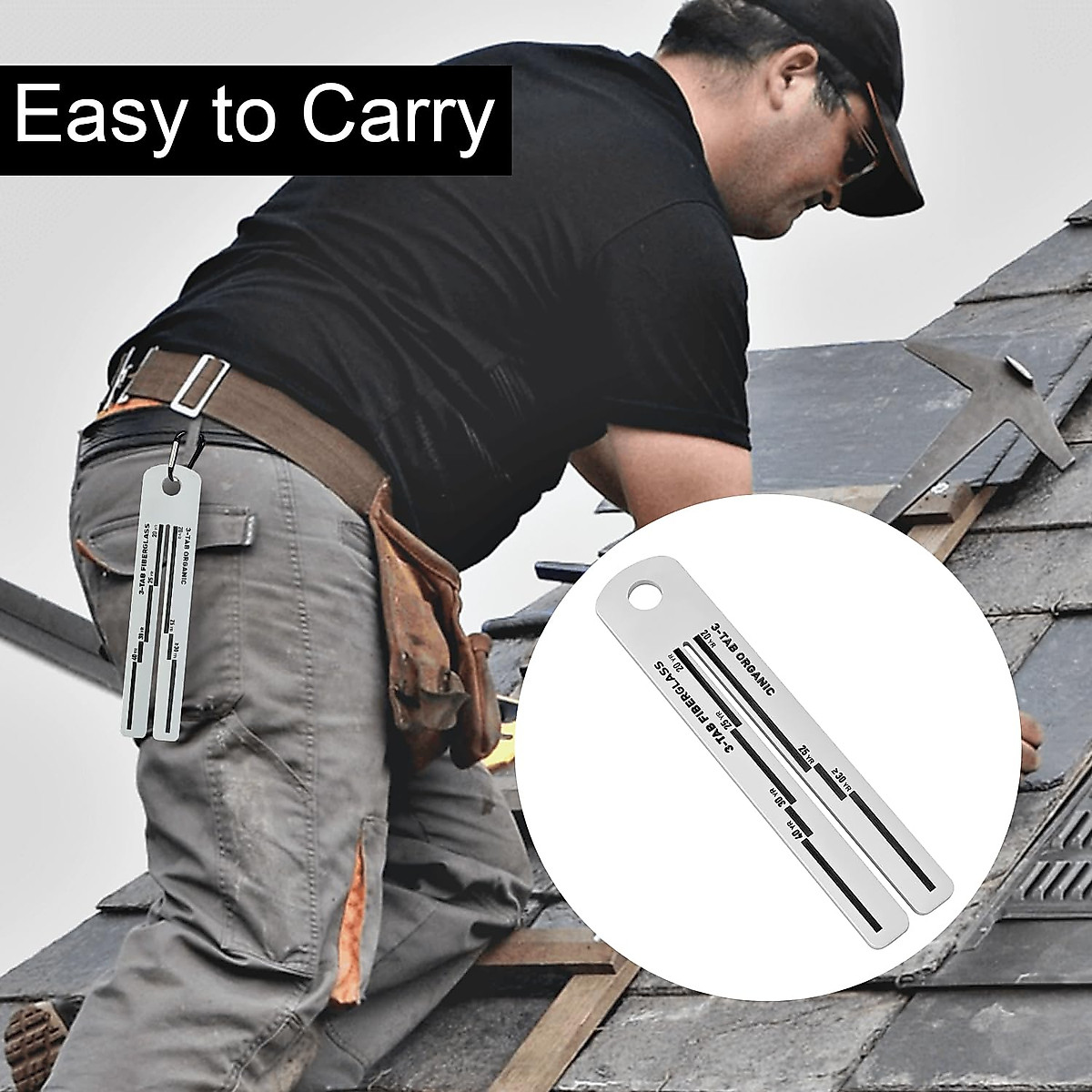 4/09 Shingle Gauge, Measuring Tool for Roof Shingle, Shingle Gauge with Carabiner Roofing Tools and Equipment for Measuring and Analyzeing the Thickness of Roof Tiles
