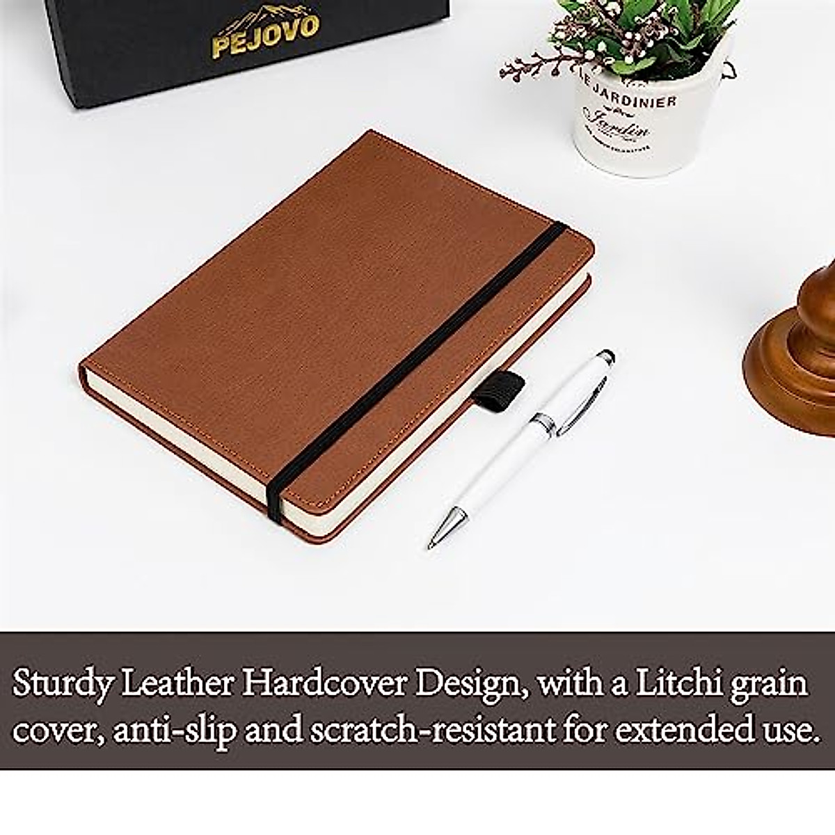 Pejovo A5 Lined Leather Journal Notebook With Pen, (Autumn Brown), 200 Pages, Medium 5.9×8.4 inches - 120 gsm Thick Paper, Sturdy Hardcover Journal for Men Women Writing, Daily Diary and Note Taking