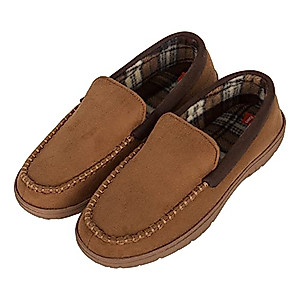 Hanes Mens Moccasin Slipper House Shoe With Indoor Outdoor Memory Foam Sole Fresh IQ Odor Protection , Tan , Large
