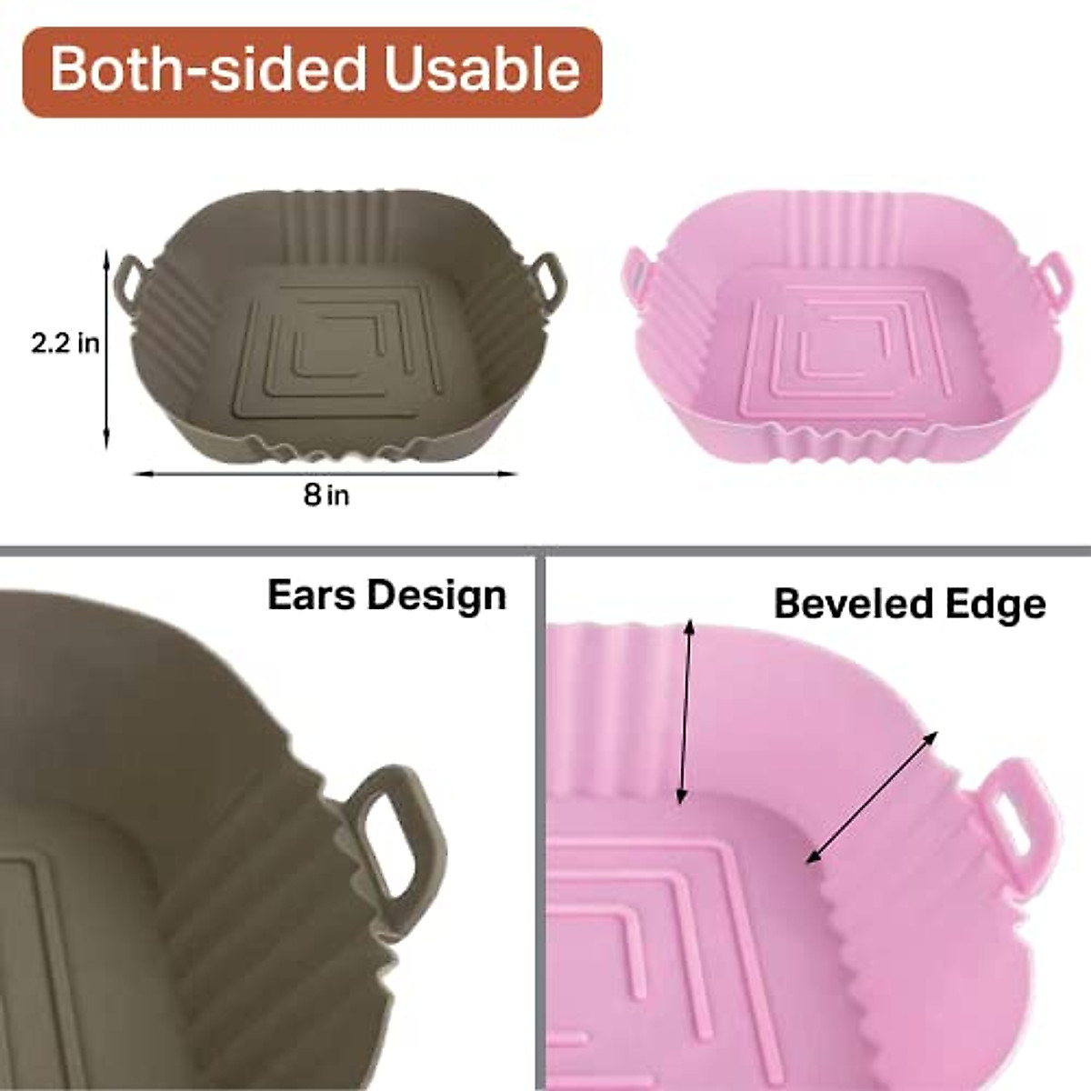 Spark X 2-Pack Silicone Air Fryer Liner 8 inch Reusable Air Fryer Silicone Basket Heat Resistant Easy Cleaning Air fryers Silicone Pot Round for 4 to 8 Qt with Air fryer Mitts (Bronze+Grey)