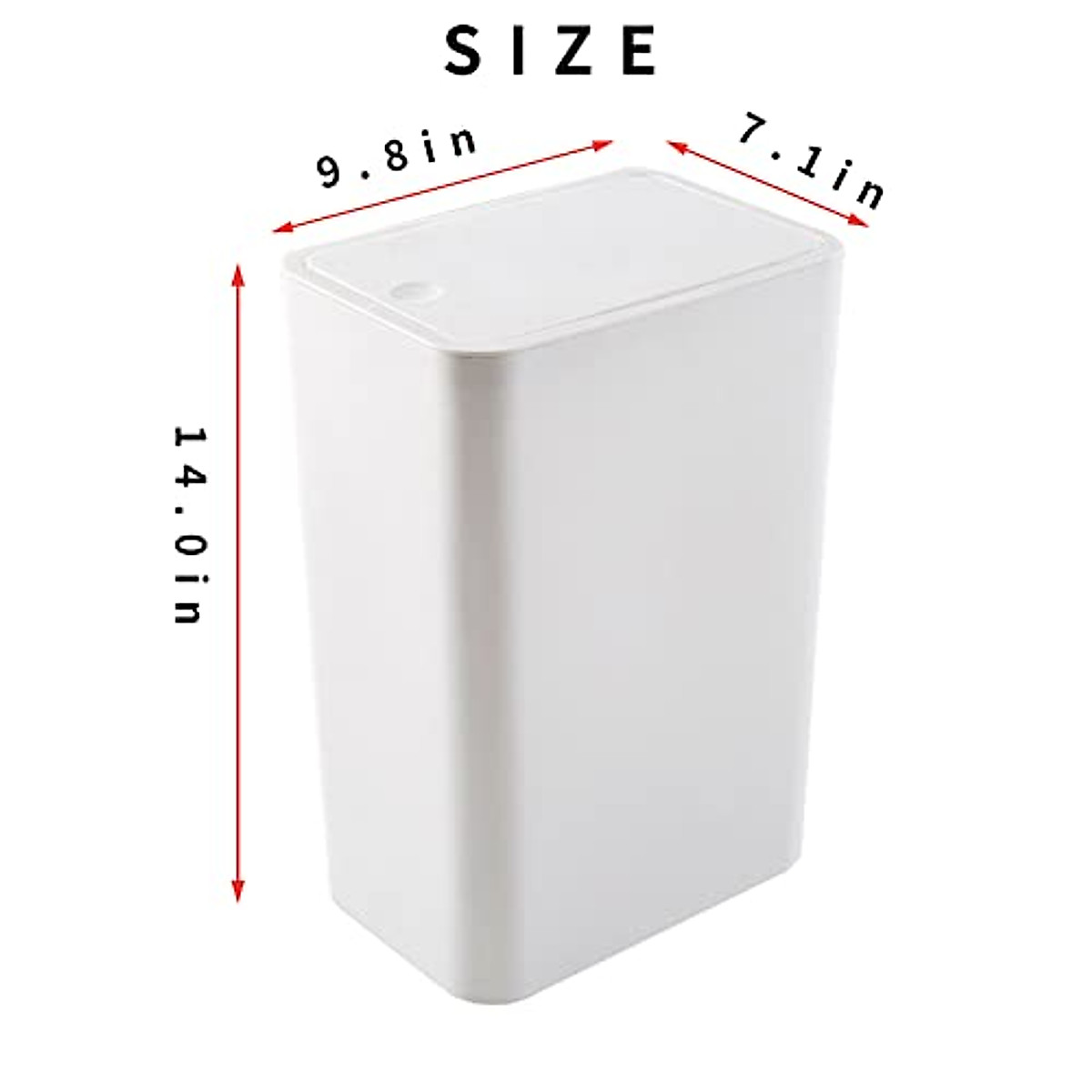 Slim Space-Saving Trash Can with Press Top Lid, 4 Gallon White Durable Plastic Garbage Bin for Kitchen, Bathroom, RV, Living Room, Office, Small Container, 4 Gallon Wastebasket for Narrow Spaces, 10 inch x6.9 inch x13.6 inch
