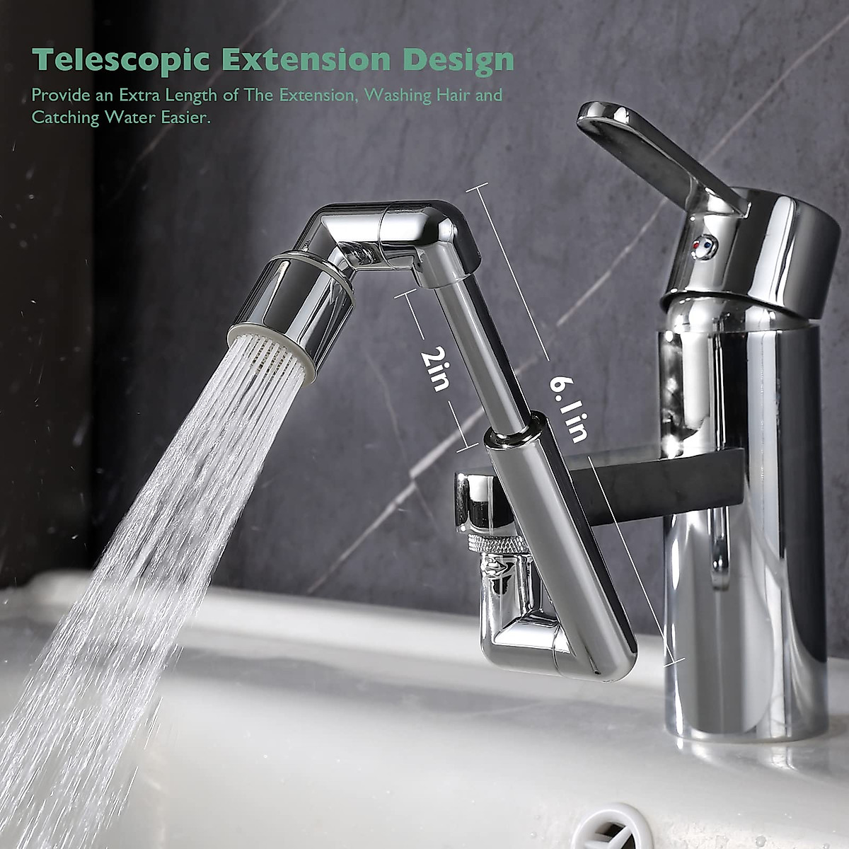 1440° Swivel Faucet Extender(Updated from 1080°), Robotic Arm Faucet Aerator with Female/Male Thread, Sink Faucet Attachment with 2 Water Modes for Kitchen or Bathroom, Plastic Sink Aerator Chrome