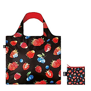 LOQI Juicy Strawberries Reusable Shopping Bag, Red