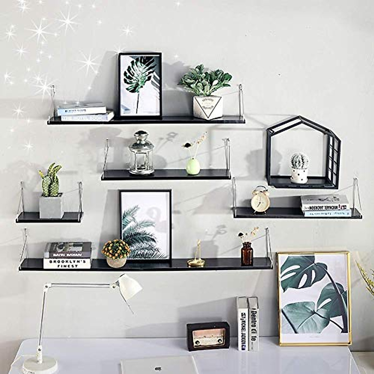 PIBM Stylish Simplicity Shelf Wall Mounted Floating Rack Shelves Retro Solid Wood Iron Art Bookshelf Storage Tv Wall Living Room Clothing Store,4 Sizes, Black , 60x15cm