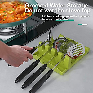 2 Pack Utensil Rest for Stove Top, Spatula/Ladle/Spoon Rest with Drip Pad & Pot Lid Holder Stand for Kitchen, Cooking Utensil No Drip Holder, Multifunction Kitchen Spatula Rack with Lid Holder