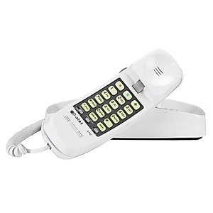 AT&T 210 Basic Trimline Corded Phone, No AC Power Required, Wall-Mountable, White