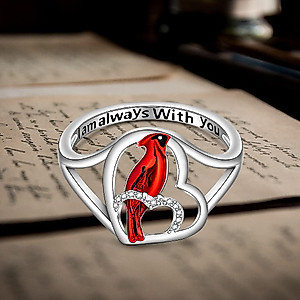 Cardinal Ring Sterling Silver Cardinal Appear When Angels Are Near Inspirational Heart Red Bird Rings for Women Cardinal Memorial Gifts Sympathy for Loss of Loved One Size 7