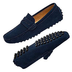 Go Tour Men's Penny Loafers Moccasin Driving Shoes Slip On Flats Boat Shoes Dark Blue 42