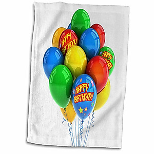 3D Rose Colorful Party Balloons Happy Birthday Towel, 15" x 22", White