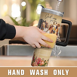 qoepfnsh 40 oz Horse Tumbler with Handle and Straw, Christian Stainless Steel Vacuum Insulated Travel Coffee Mug Cup Water Bottle, Horses Stuff Accessories Decor Gifts for Women Girls