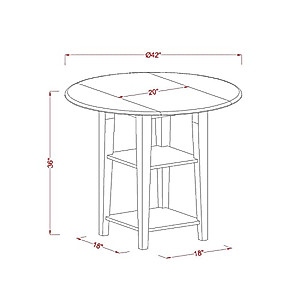 East West Furniture SUCH5H-BCH-W 5 Piece Counter Height Dining Set Includes a Round Pub Table with Dropleaf & Shelves and 4 Dining Room Chairs, 42x42 Inch, Black & Cherry