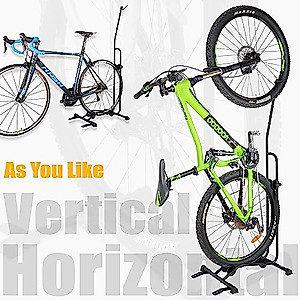CyclingDeal Upright Bike Stand - Premium Quality Vertical & Horizontal Adjustable Bicycle Floor Parking Rack - Safe & Secure for Storing MTB Road Bikes - Pack of 2