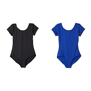 Capezio Girls 2 Pack Team Basic Short Sleeve Leotard Black/Royal Blue, Small