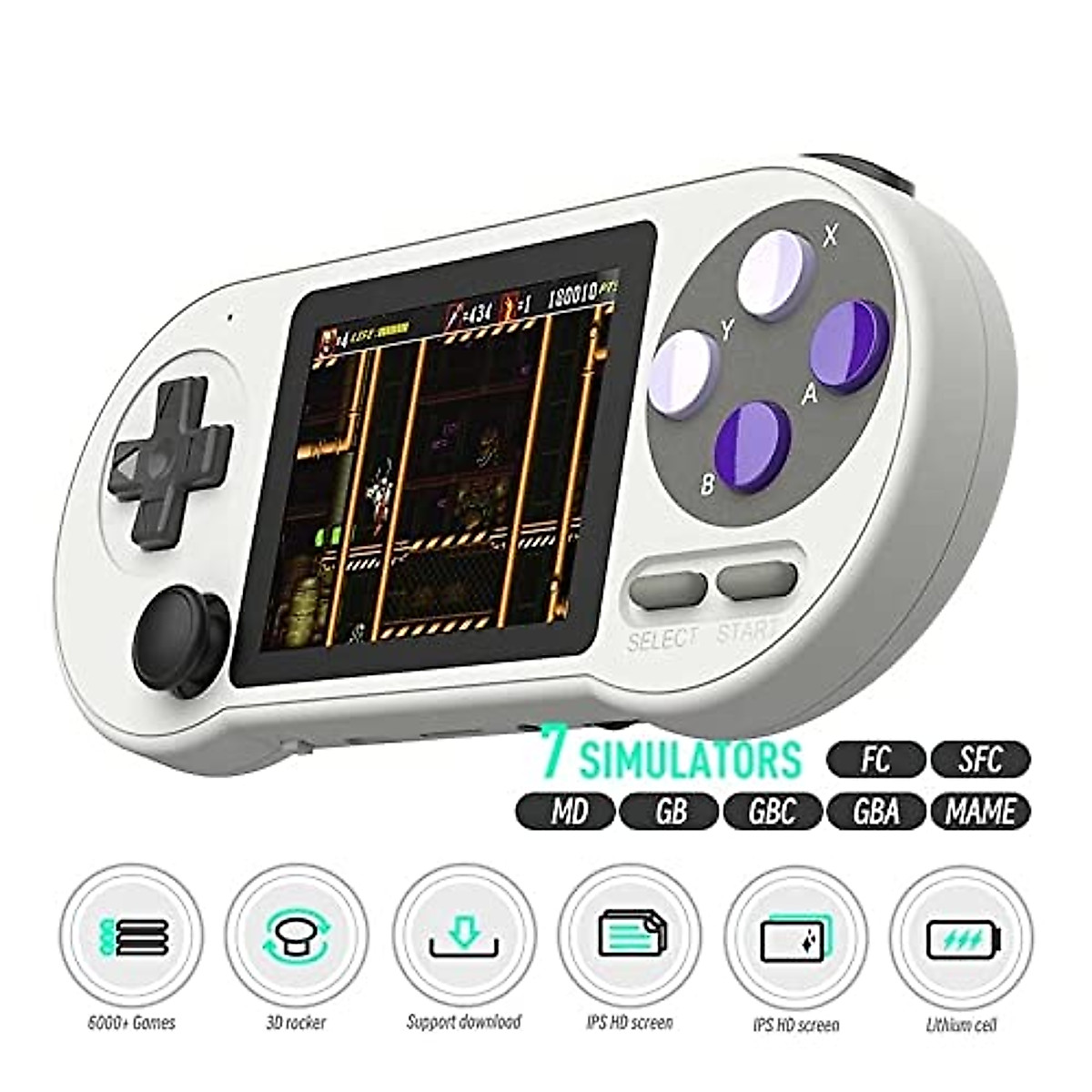 EQUITARE Handheld Game Console, Built in 6000+ Games, 3.0 Inch IPS Screen Retro Handheld Game Console, SF2000 Handheld Console Support 7 Emulators & AV Output, Ideal Gift for Kids Adults