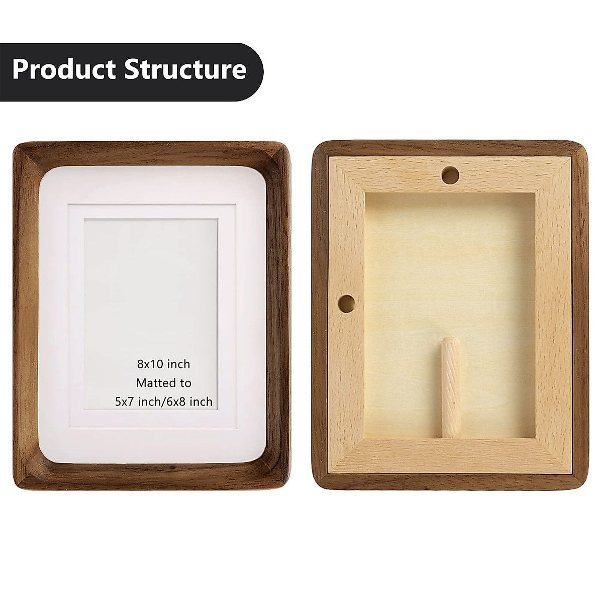 Natural Wood Photo Frames Inspired Tabletop Picture Frame with Mat, Vertical or Horizontal Display (Walnut, 8x10 matted to 5x7/6x8)