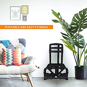 Varbucamp Folding Hand Truck with Telescoping Handle, 165lbs Capacity Aluminum Portable Luggage Trolley Cart, Hand Cart and Dolly with Black Bungee Cord and Rubber Wheels, Black