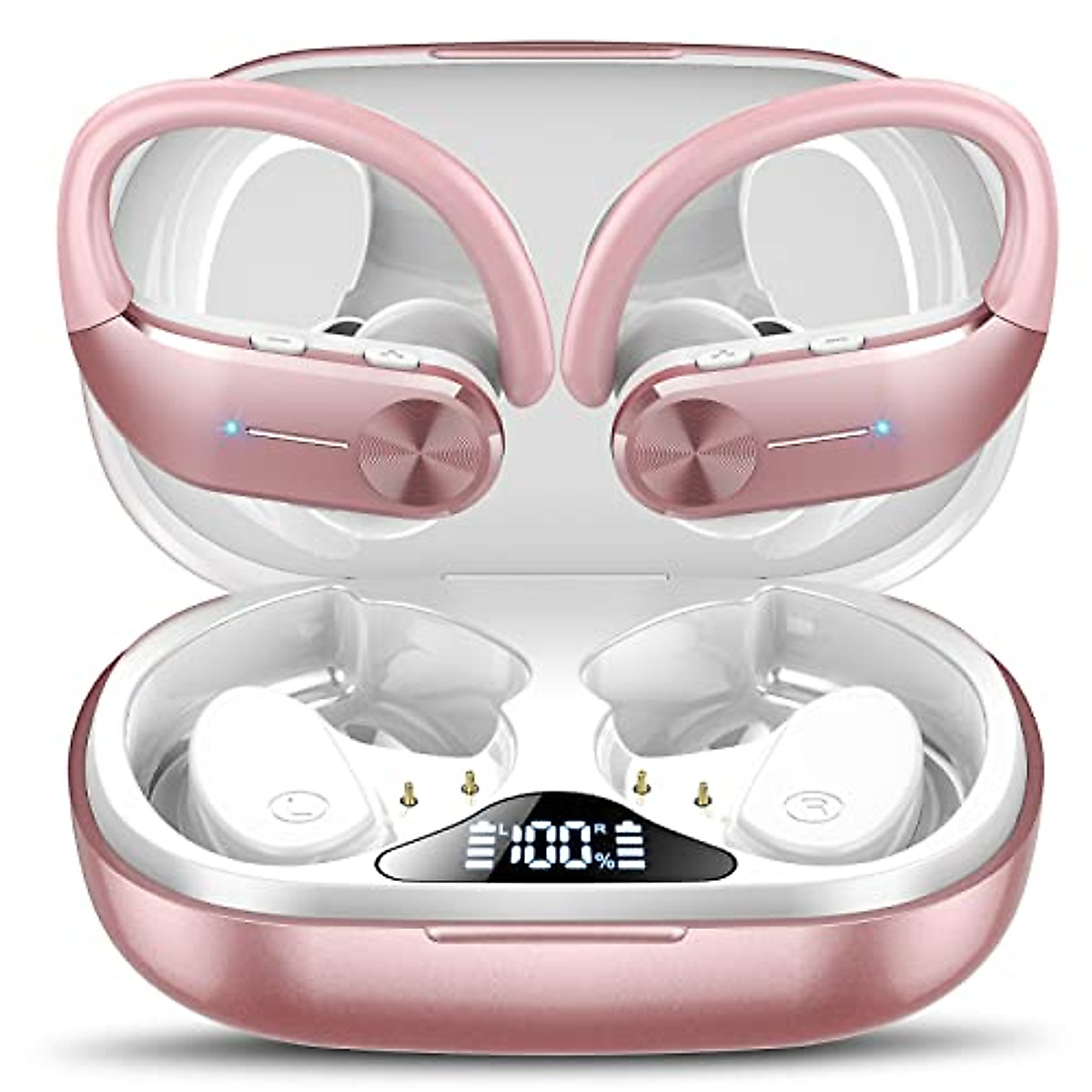 hadbleng Wireless Earbuds Bluetooth 5.3 Headphones 48Hrs Playtime Sports Earhooks Over Ear Earphones with LED Display, IPX7 Waterproof Built-in Mic Headset for Workout, Running, Gym